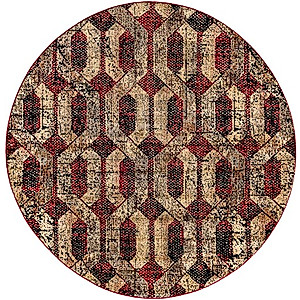 Unique Loom Saturn Collection Area Rug - Astra (Round 7' 10" x 7' 10", Burgundy/ Black)