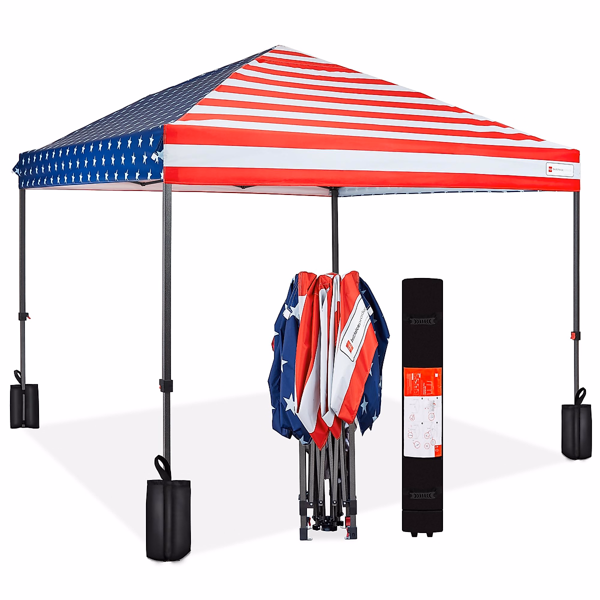 Best Choice Products 10x10ft 1-Person Setup Pop Up Canopy Tent Instant Portable Shelter w/ 1-Button Push, Case, 4 Weight Bags - American Flag