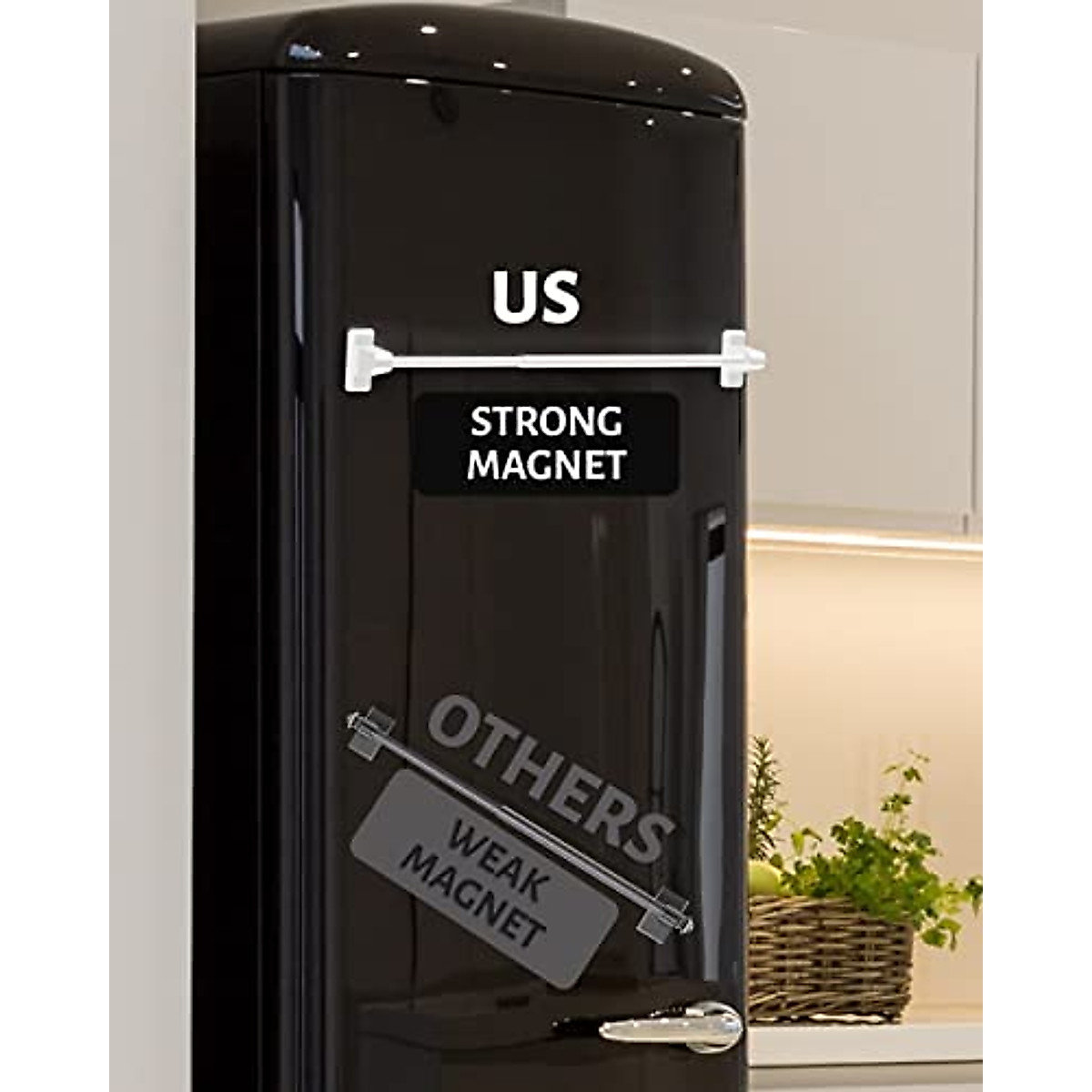 Skywin Magnetic Towel Holder for Refrigerator - 1 Pack Small Magnetic Curtain Rod for Metal Door with Adjustable Length - Fits Towels and Easily Attachable (White)