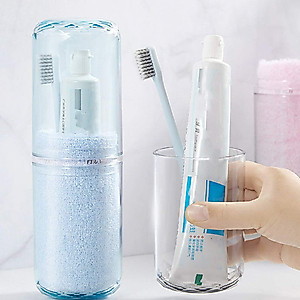 DOITOOL Travel Toothbrush Case Clear Plastic Toothbrush Toothpaste Holder Container Portable Toothbrush Cup Organizer Travel Washing Cup for Camping Travel Business Blue
