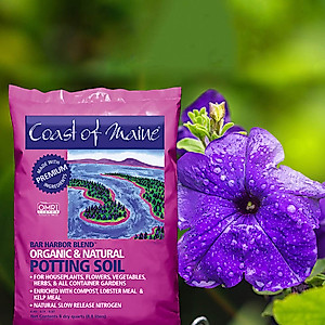 Coast of Maine Organic & Natural Bar Harbor Blend Potting Soil - Organic Soil w/Perlite for Enhanced Drainage & Aeration - for Flowers, Herbs & Veggies, Floral Baskets & Container Gardening (1 cu ft)