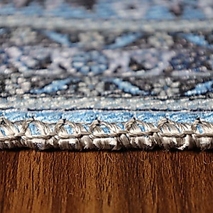 SUPERIOR Indoor Large Area Rug, Farmhouse Home Throw for Bedroom, Office, Living Room, Dining/Kitchen, Entry, Floral Medallion Floor Decor, Cotton Backed, Fiorella Collection, 10' x 14', Azure