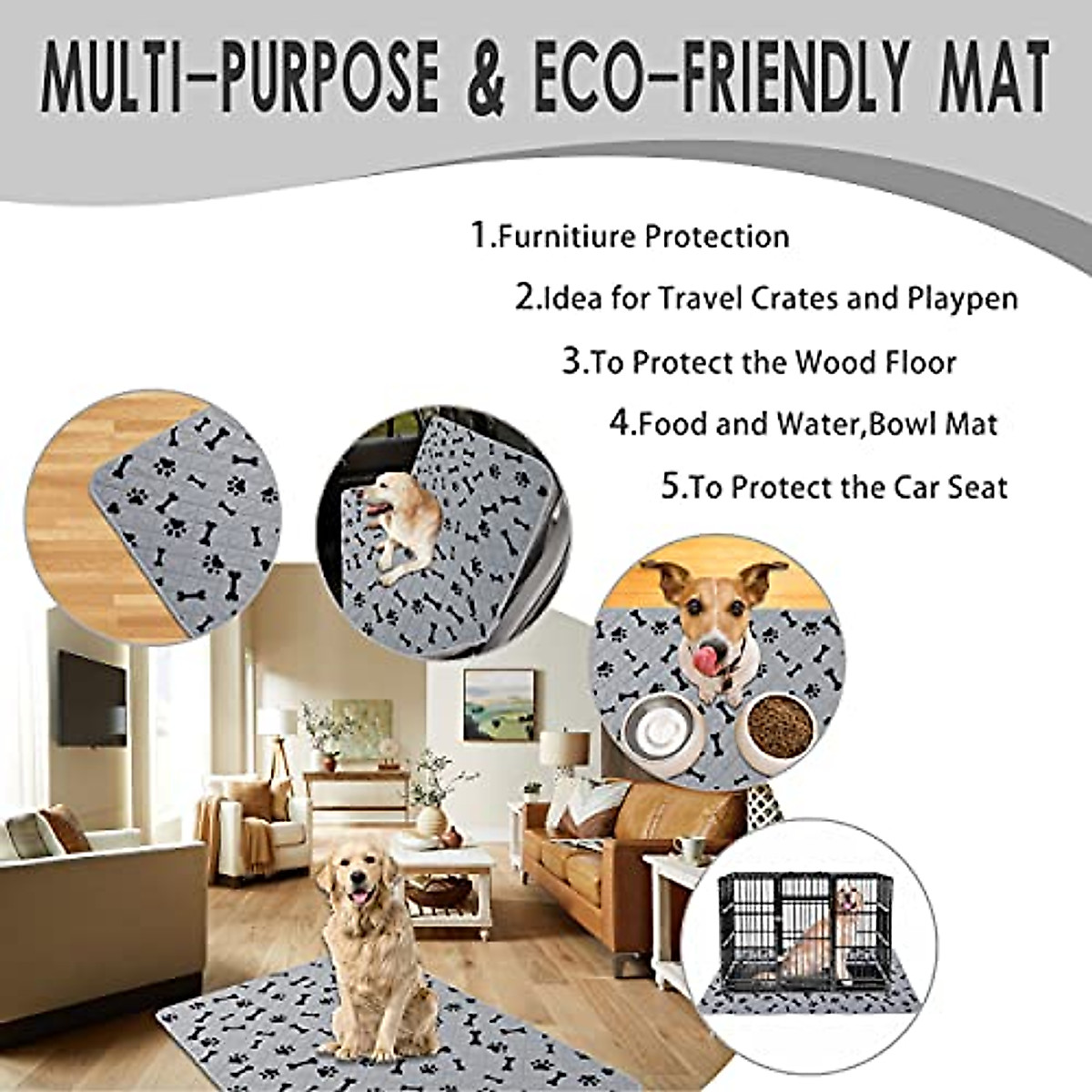 nanbowang Dog Crate Pee Pads - Wahable Dog Rugs Non-Slip Puppy Pads for Small Dogs, Water Absorb Training Pads(1824 Gray)