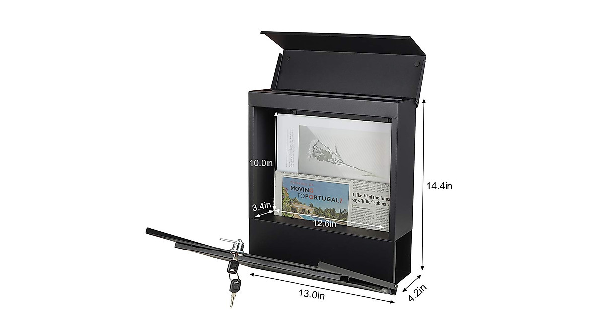 Decaller Metal Wall Mounted Mailbox with Lock & Newspaper Compartment