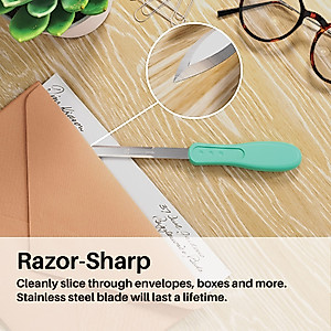 Uncommon Desks Office Letter Opener - Stainless Steel Knife-Edge Blade, Ergonomic Grip Handle (Mixed Colors, 3 Pieces)