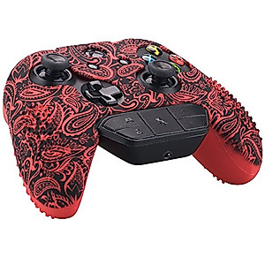9CDeer Studded Protective Customize Transfer Printing Silicone Cover Skin Sleeve Case + 8 Thumb Grips Analog Caps for Xbox One/S/X Controller Leaves Red Compatible with Official Stereo Headset