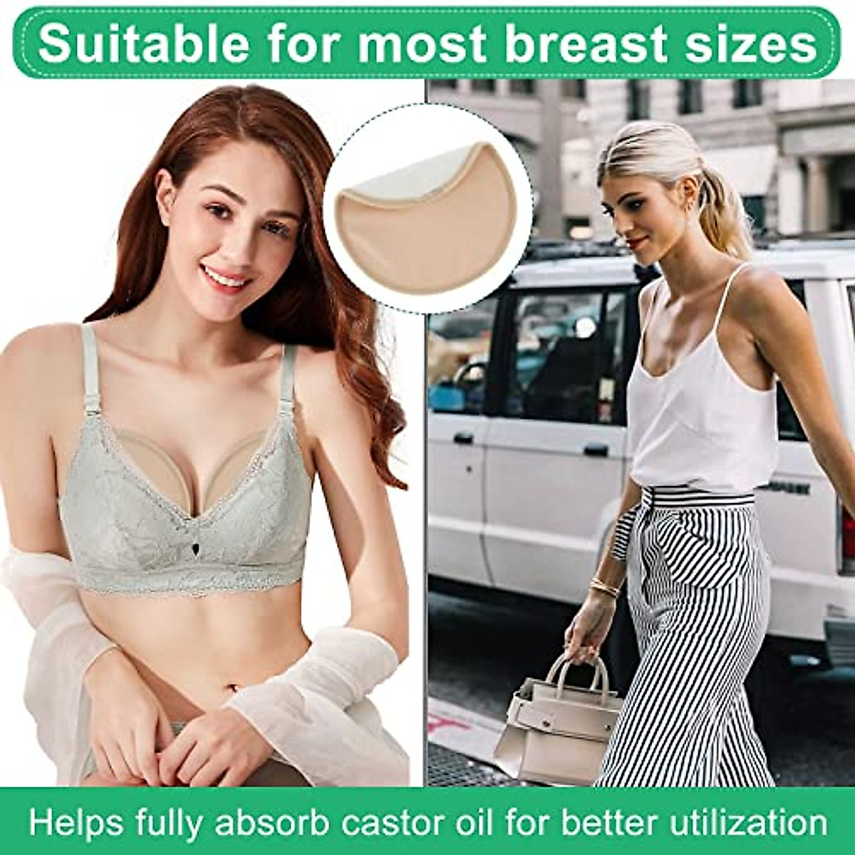 Castor Oil Pack Breast Pads - Reusable Organic Castor Oil Wrap with Storage Bag, Soft Castor Oil Pads Nursing Pads Bamboo Cotton Machine Washable Anti Castor Oil Leak (Oil Not Included)