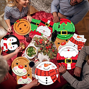 Santa Christmas Paper Plates Decorations, Gingerbread Party Theme Tableware Set Christmas Snowman Party Plates and Napkins Disposable for Winter Xmas Holiday Party Favors