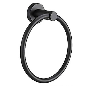 Pynsseu Matte Black Towel Ring for Bathroom 1 Pack, Kitchen Bath Towel Holder Hangers Wall Mount Heavy Duty Storage Stainless Steel