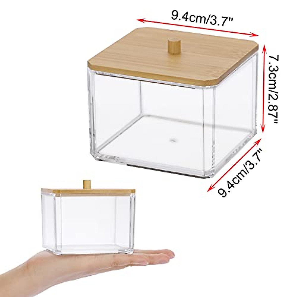Hipiwe Acrylic Q-Tip Holder Dispenser with Lid Clear Plastic Bathroom Canisters Square Apothecary Jar Set Cotton Swab and Ball Storage Organizer for Cotton Round Pads, Floss