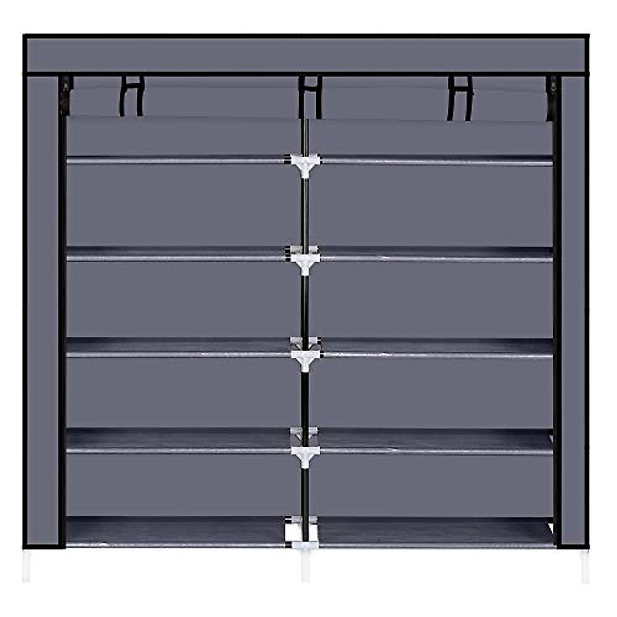 SoSo-BanTian1989 Metal Tube Frame Shoe Rack with Fabric Cover, 36 Pairs Portable Shoes Cabinet Storage Organizer (Dark Gray)
