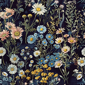 Jeweluck Floral Wallpaper Floral Peel and Stick Wallpaper Vintage Floral Contact Paper 15.7inchx118.1inch Boho Flower Contact Paper Daisy Self Adhesive Removable Wallpaper for Bedroom Decor Vinyl