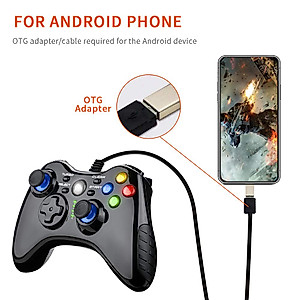 Wired PC Game Controller,Video Game Gamepad,with Dual-Joystick,Vibration Motors,7.2 feet USB Cable,Compatible with PC Windows,PS3,Android TV Box (Black)