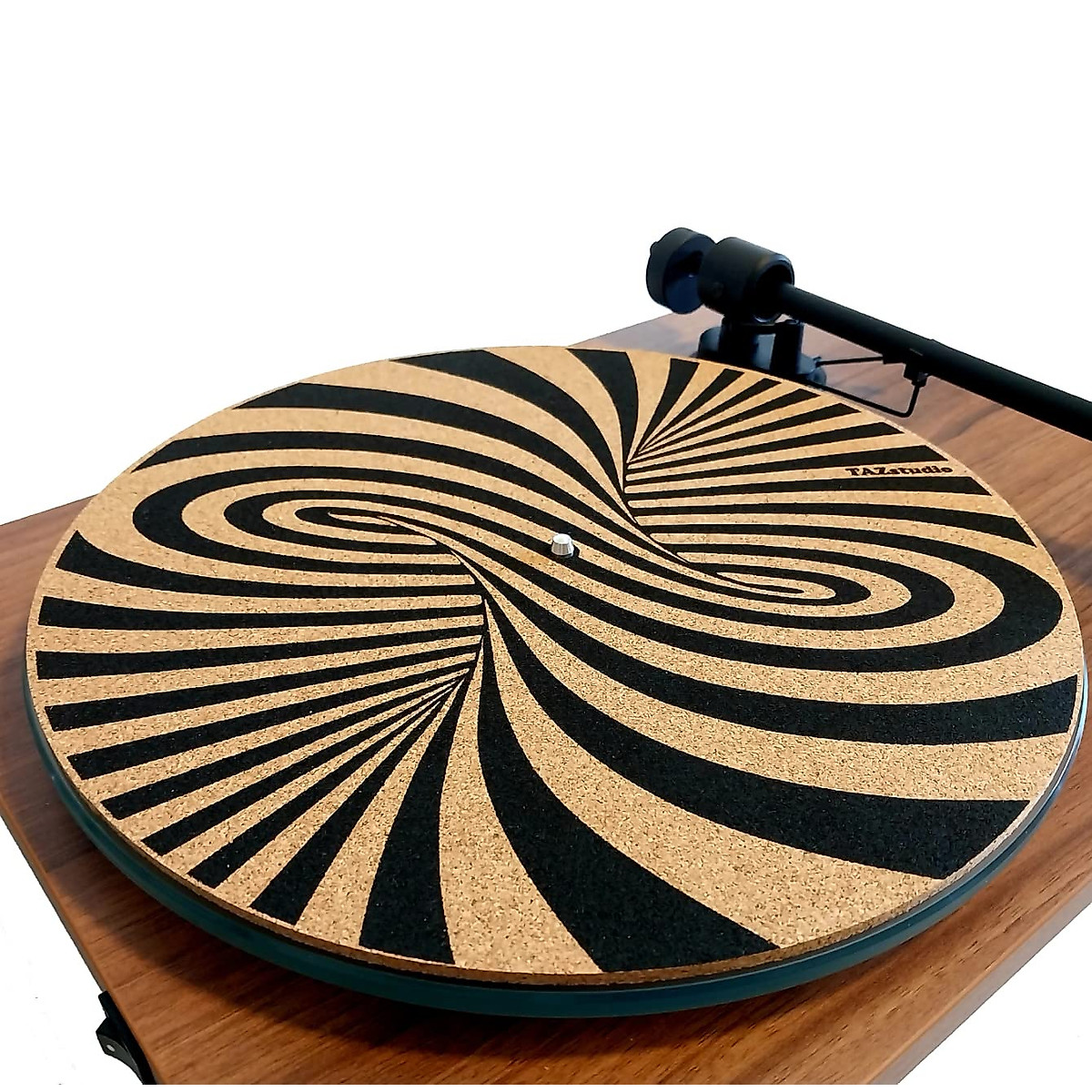 TazStudio Premium slipmat - Cork Turntable Mat for Better Sound Support on Vinyl LP Record Player - Cork mat Original Geometric Design Psychedelic Geometric spiral Art [4mm Thickness]-m7