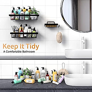 QUIUMES Shower Caddy, Bathroom Organizer Adhesive Shower Shelf [3-Pack], Rustproof Shower Shelves And 10 Hooks, No Drilling Required, Shower Organizer Perfect For Holding Shampoo, Soap And More.