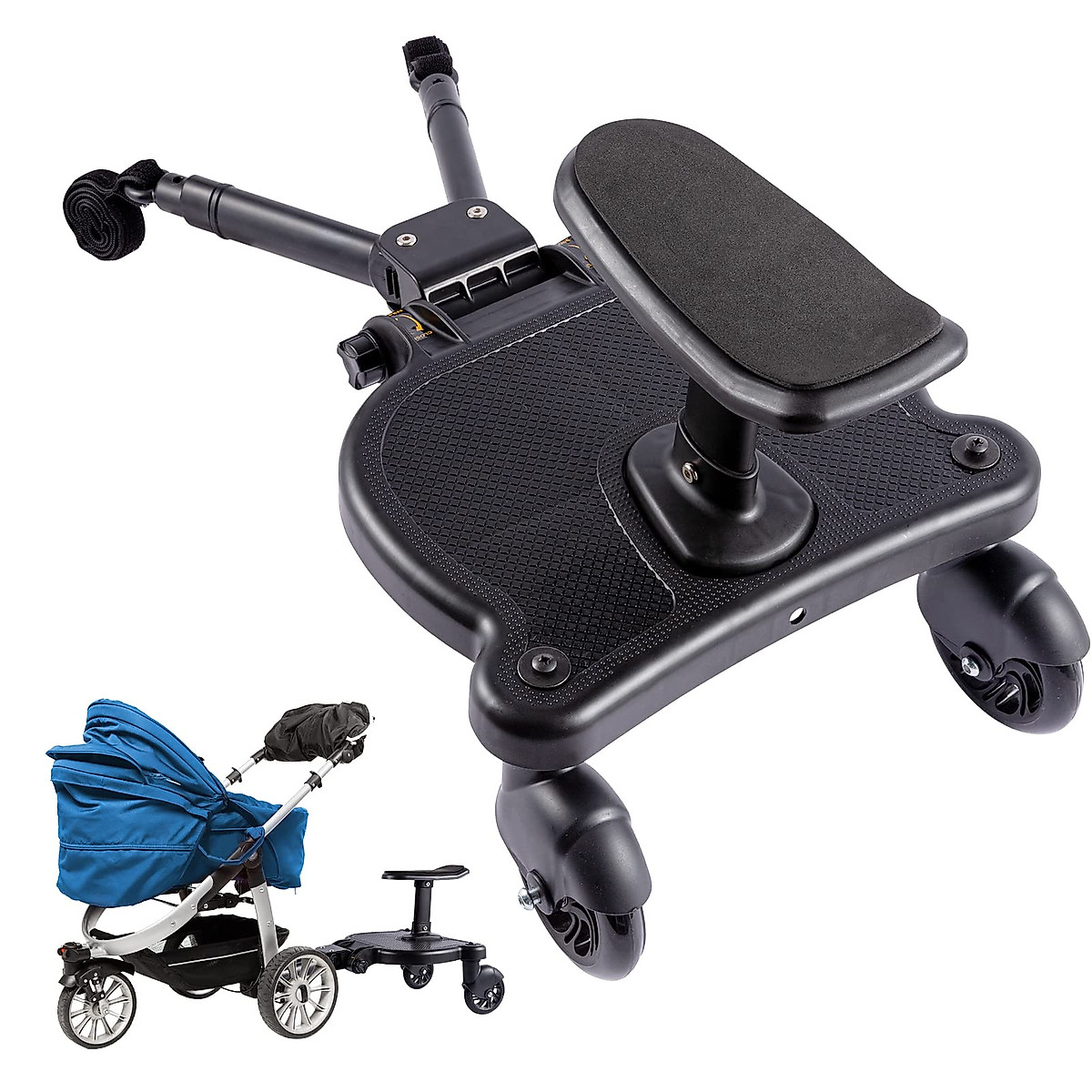 Universal Stroller Board with Removable Seat- 2-in-1 Sit and Stand Baby Stroller Rider Board Stable Stroller Glider Board Stroller Ride Board Fit for Most Brands' Stroller (Holds Children Up to 55lbs)