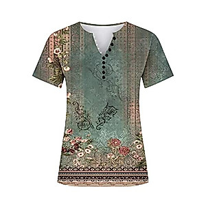 SMIDOW Womens Tunic Tops to Wear with Leggings Summer Henley v Neck Short Sleeve Shirts Western Floral Print Loose Blouse
