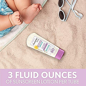 Aveeno Baby Continuous Protection Zinc Oxide Mineral Sunscreen Lotion for Sensitive Skin, Broad Spectrum SPF 50, Paraben- & Tear-Free, Sweat- & Water-Resistant, Travel-Size, 2 x 3 fl. oz
