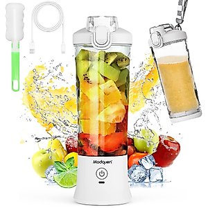 Modquen Portable Blender, 20 oz Personal Size Blender, Shakes and Smoothies Blender, 240 Watt BPA-Free Mini Blender Cup, USB Rechargeable Cordless Blenders (White)