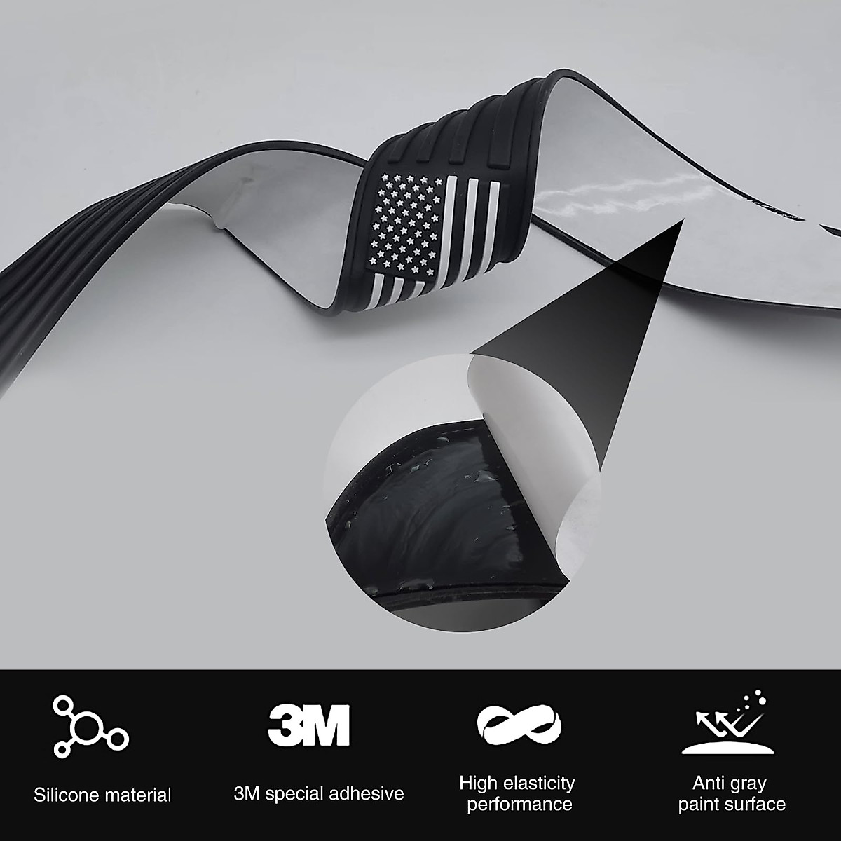 Fogfar 1 PC Car Trunk Anti-Scratch Strip, 35.43" x 2.75" PVC American Flag Black Edge Three-Dimensional Printed Protective Sticker, Self-Adhesive Decorative Accessories, for Cars, SUVs (Black)