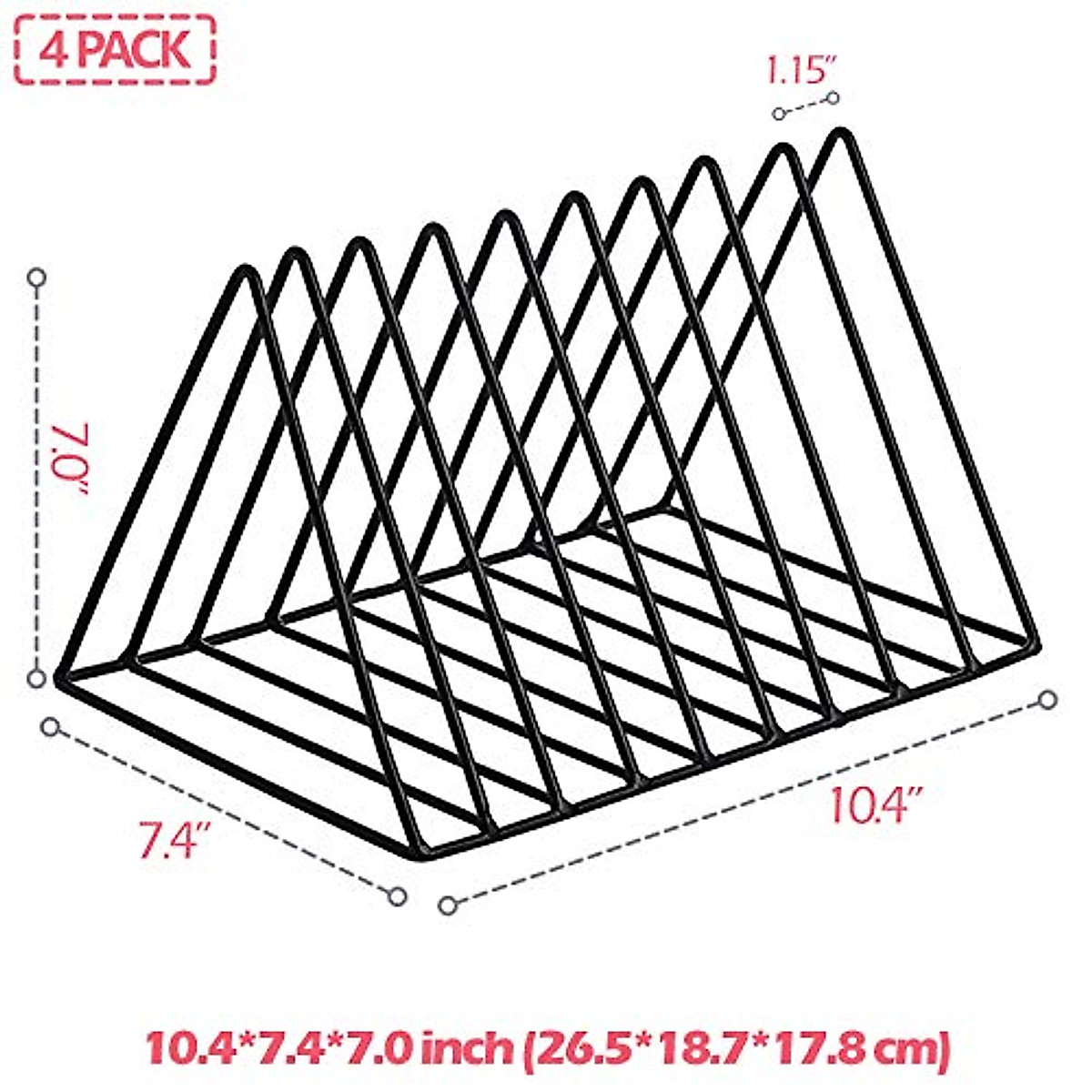 XINFULL 4 Pack Triangle File Storage Holder Racks Iron Desktop Magazine Organizer Metal Newspapers Folders for Office Table Desk Bookshelf Home Decoration, Black