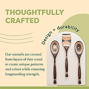 Crate Collective Pakka Wooden Spoons Set - Exotic Pakkawood Utensils for Serving & Cooking - Non-Stick Spoon, Slotted Spoon, Corner Spoon, and Spatula for All Cookware - Lightweight & Heat Resistant