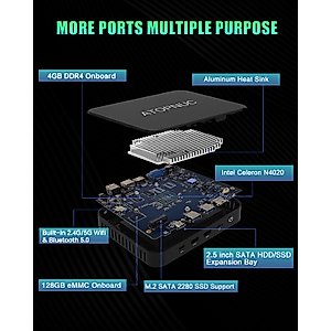 ATOPNUC Ubuntu Linux Mini PC,Intel Celeron N4020 Linux Computer 4GB RAM 128GB eMMC,Fanless Micro Desktop Computer Suppport HDMI&VGA,2.4/5G WiFi,BT5.0,Gigabit Ethernet for Business, Home