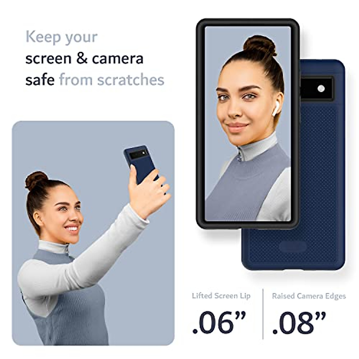 TUDIA DualShield Grip Designed for Google Pixel 6a Case (2022), [MergeGrip] Shockproof Military Grade Dual Layer Slim Raised Edge Protection for Pixel 6a - Indigo Blue