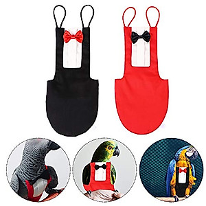 TEHAUX 2 Pack Bird Diaper Parrot Flight Suit Reusable Parrots Nappies with Bowtie Decor Pet Clothes for Budgie Parakeet Cockatiel Wedding Anniversary Christmas Birthday Party- Size