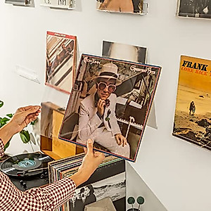 Vinyl Record Display Set - 8 Pack Acrylic Shelf Wall Mount and Protective Sleeves - 8 Clear Vinyl Shelves and 8 Album Protective Sleeves, Installation Tools Included