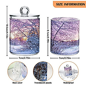 ALAZA 4 Pack Qtip Holder Dispenser Winter Bathroom Organizer Canisters for Cotton Balls/Swabs/Pads/Floss,Plastic Apothecary Jars for Vanity