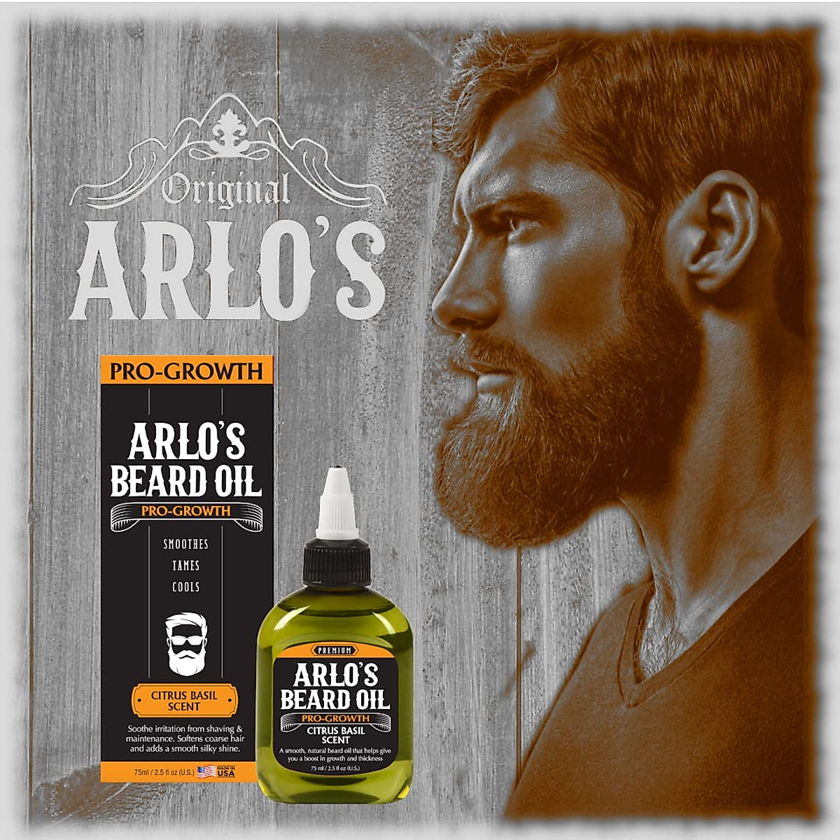 Arlo's Pro Growth Beard Oil - Citrus Basil 2.5 oz. - Promotes Beard Hair Growth