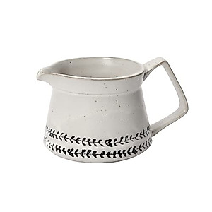 Creative Co-Op Stoneware Creamer with Debossed Pattern, Antique White and Blue Reactive Glaze, 6" L x 4" W x 4" H