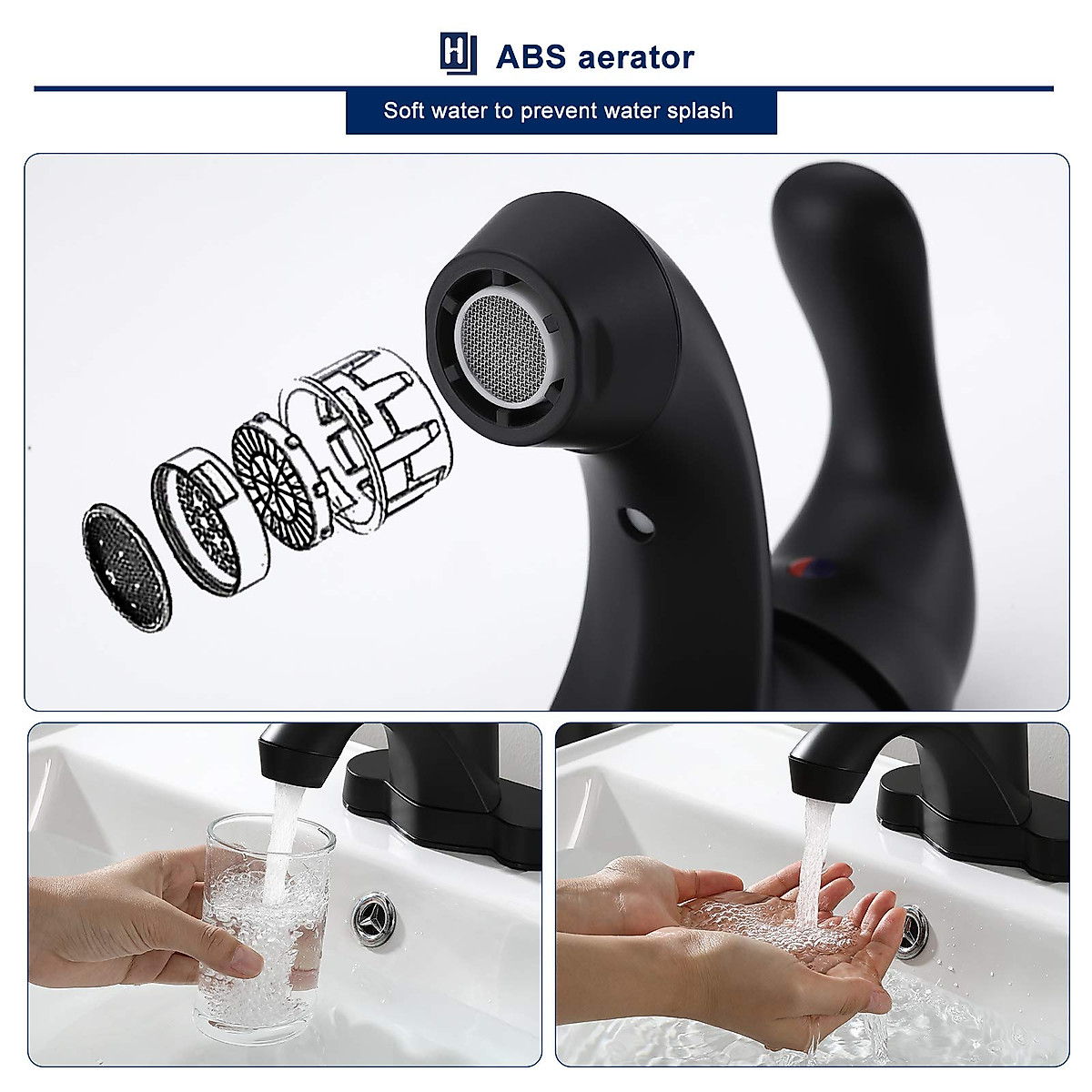 HOMELODY Plastic Bathroom Faucet Matte Black 4 inch Centerset Bathroom Sink Faucet Single Handle Faucet for 2 or 3 Holes Lavatory Faucet, Hot and Cold Water RV Faucet