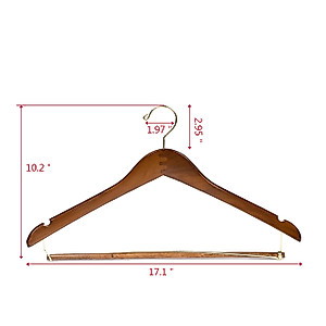 Quality Hangers Wooden Hangers Beautiful Sturdy Suit Curved Hangers Great for Travelers Heavy Duty Coat Hanger with Locking Bar Gold Hooks (5 Pack)
