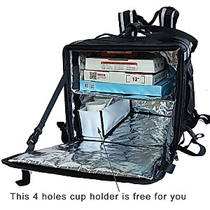 PK-92Z: Big Insulated Pizza Delivery Bag with Cup Holder, 16" L x 16" W x 16" H, Thermal Food Delivery Box For Scooter, Heat Insulated Food Delivery Bag For Bike, Side Loading, 2-Way Zipper Closure