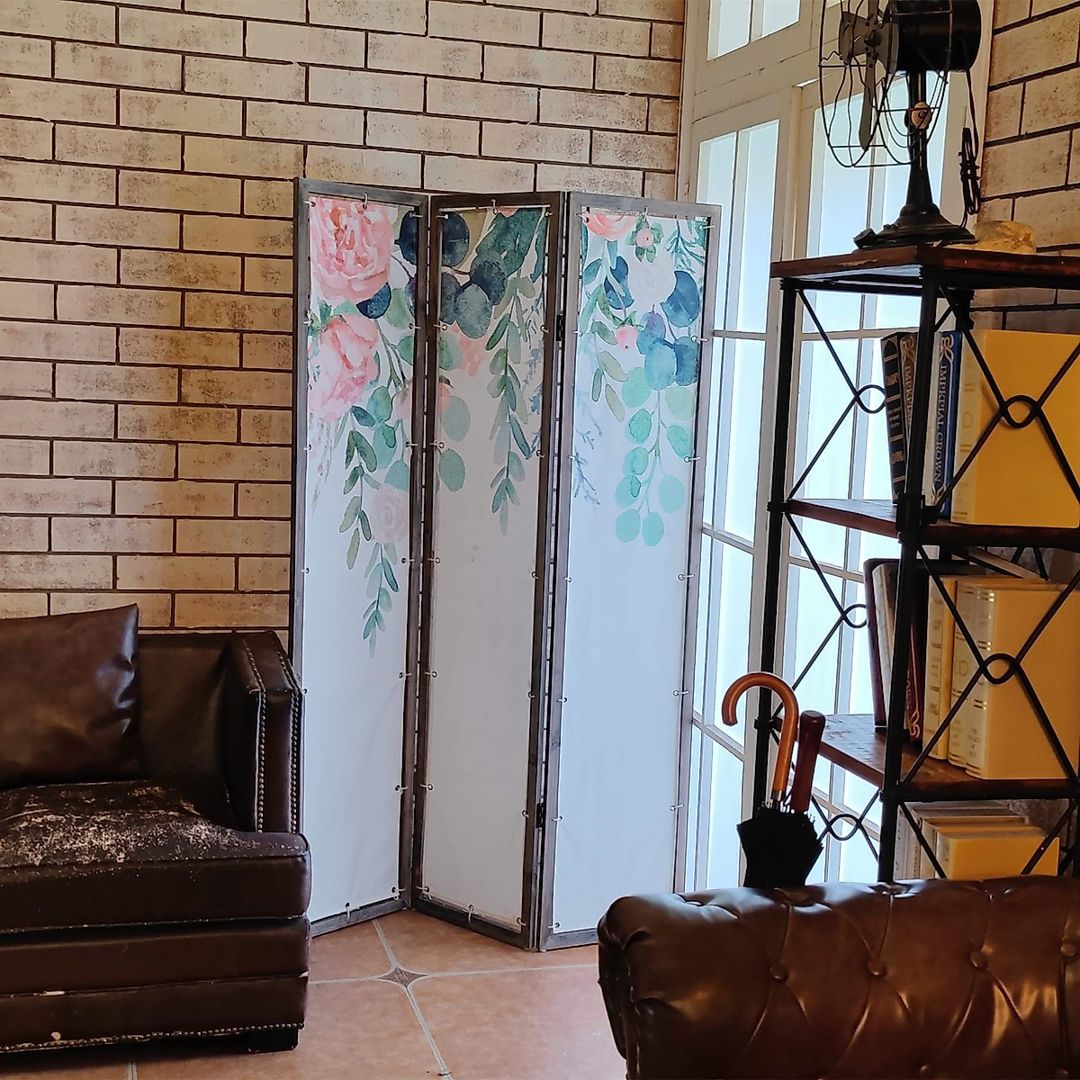 LANDCHY Room Divider Screen Oriental Furniture Privacy Screens Flowers Painting Canvas 3-Panel Foldable Portable Room Separating Divider Room Partitions and Dividers Freestanding 71'' Tall