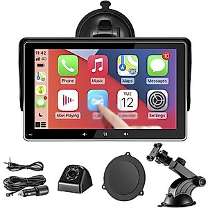 Hinine 7" HD Double Din Car Stereo with 720H Backup Camera, Portable Apple CarPlay Wireless Touch Screen Android Auto Automatic Multimedia Player with Mirror Link/Siri/Bluetooth/Navigation Screen