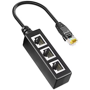 Tomjoy RJ45 Ethernet Splitter Cable, vienon RJ45 Y Splitter Adapter 1 to 3 Port Ethernet Switch Adapter Cable for CAT 5 / CAT 6 LAN Ethernet Socket Connector Adapter Cat5 Cat6 Cable Adapter Black