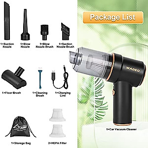 WADEO Handheld Vacuum Cordless, Car Vacuum Cordless Rechargeable 9000Pa, Hand Held Vacuum, Mini Vacuum with Blower, Portable Car Vacuum with LED Light, Wireless Vacuum Cleaner for Home Pet & Office