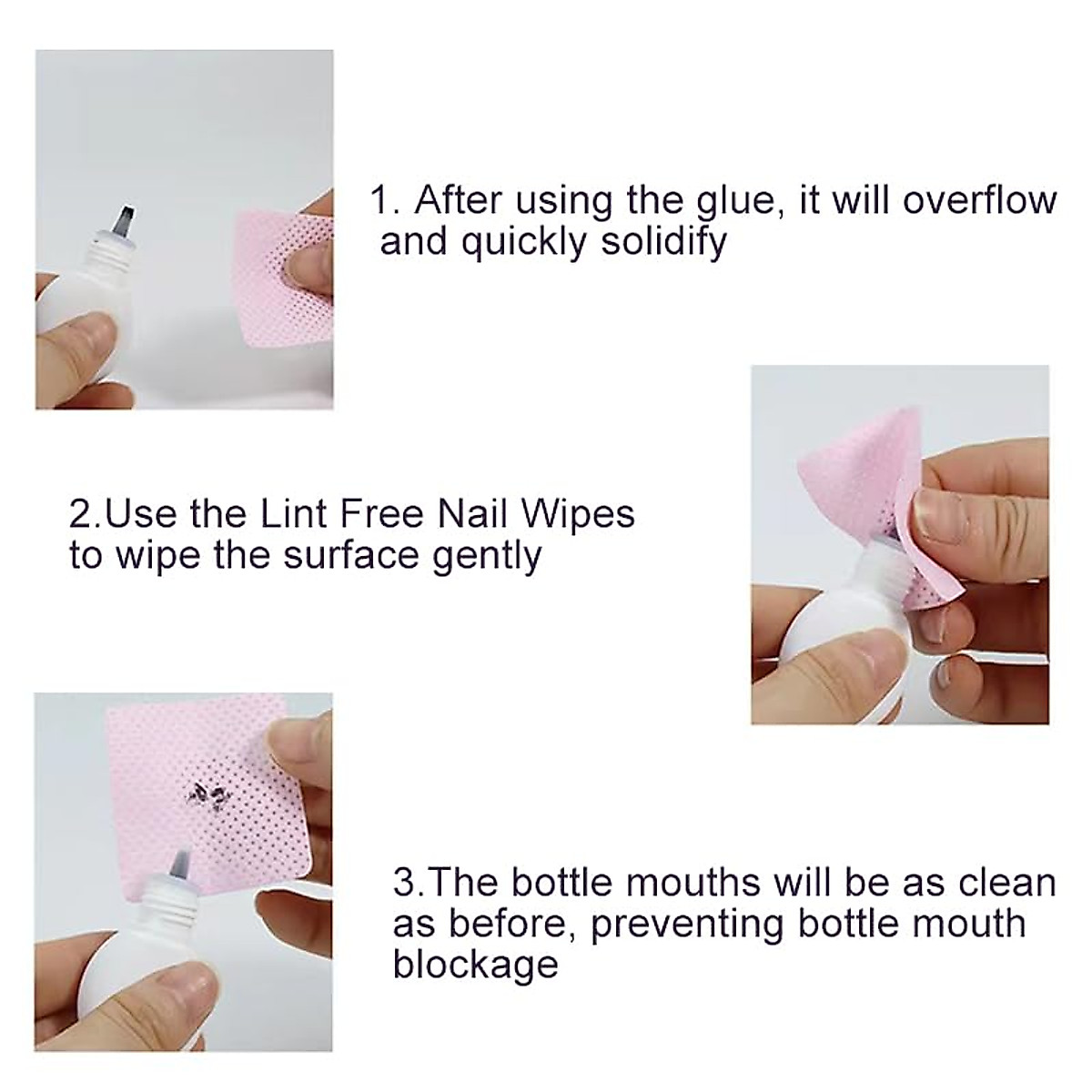 540Pcs Lint Free Nail Wipes, Faiteary Absorbent Gel Nail Polish Remover Pads, Non Lint Soft Glue Cleaning Wipes for Nail Polish or Eyelash Extension (540 Pcs-Pink)