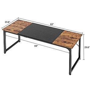 Huuger Computer Desk, 63 Inch Office Desk, Gaming Desk with Storage, Writing Desk Work Desk for Home Office, Study, Modern Simple Desk, Large Legroom, Metal Frame, Rustic Brown and Black