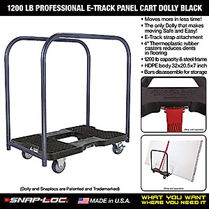 1,200 lb Capacity General Purpose E Track Panel Cart Dolly Black, Heavy Duty 4 in Thermoplastic Swivel Non Marking Caster Wheels