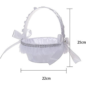 Wedding Flower Girl Basket Crystal Pearl Baskets White Flower Basket Bride Storage Baskets Candy Gift Basket for Wedding Birthday Party Favor