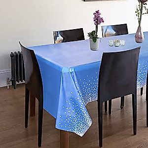 54" x 108" 4 Pack Navy Blue and Silver Tablecloth, Silver Navy Blue Table Cover, Plastic Confetti Tablecovers Rectangle Tables, Birthday Wedding Anniversary Party Supplies (4)