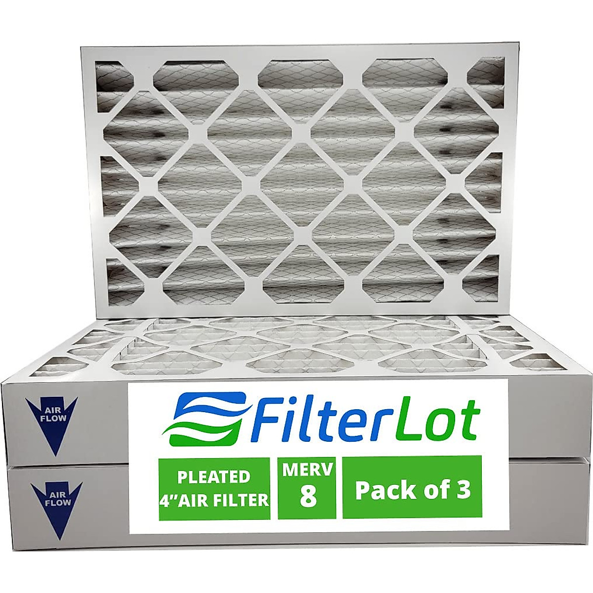 FilterLot 20x25x4 Air Filter MERV 8, Pleated HVAC AC Furnace Filters (3-Pack)