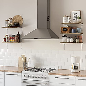 Wallniture Arras Floating Shelves for Wall Kitchen Organization Living Room Wall Bookshelves Bathroom Storage Shelves Office Decor 17"x8" Set of 5, Burnt Finish White Bracket