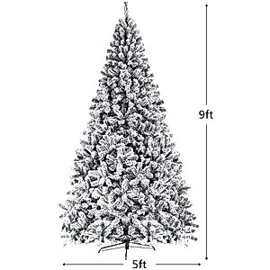 SPSUPE Artificial Christmas Tree, Premium PVC Xmas Full, Flocked Snow Pine Tree with Solid Metal Stand, Ideal for Indoor and Outdoor (9FT), White