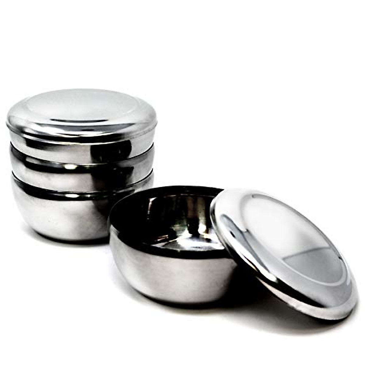 Eutuxia Korean Stainless Steel Rice Bowl + Lid, Set of 4. Traditional, Round & Unbreakable. Keep Rice or Soup Warm w/Metal Bowl. Made in Korea. 스텐밥공기