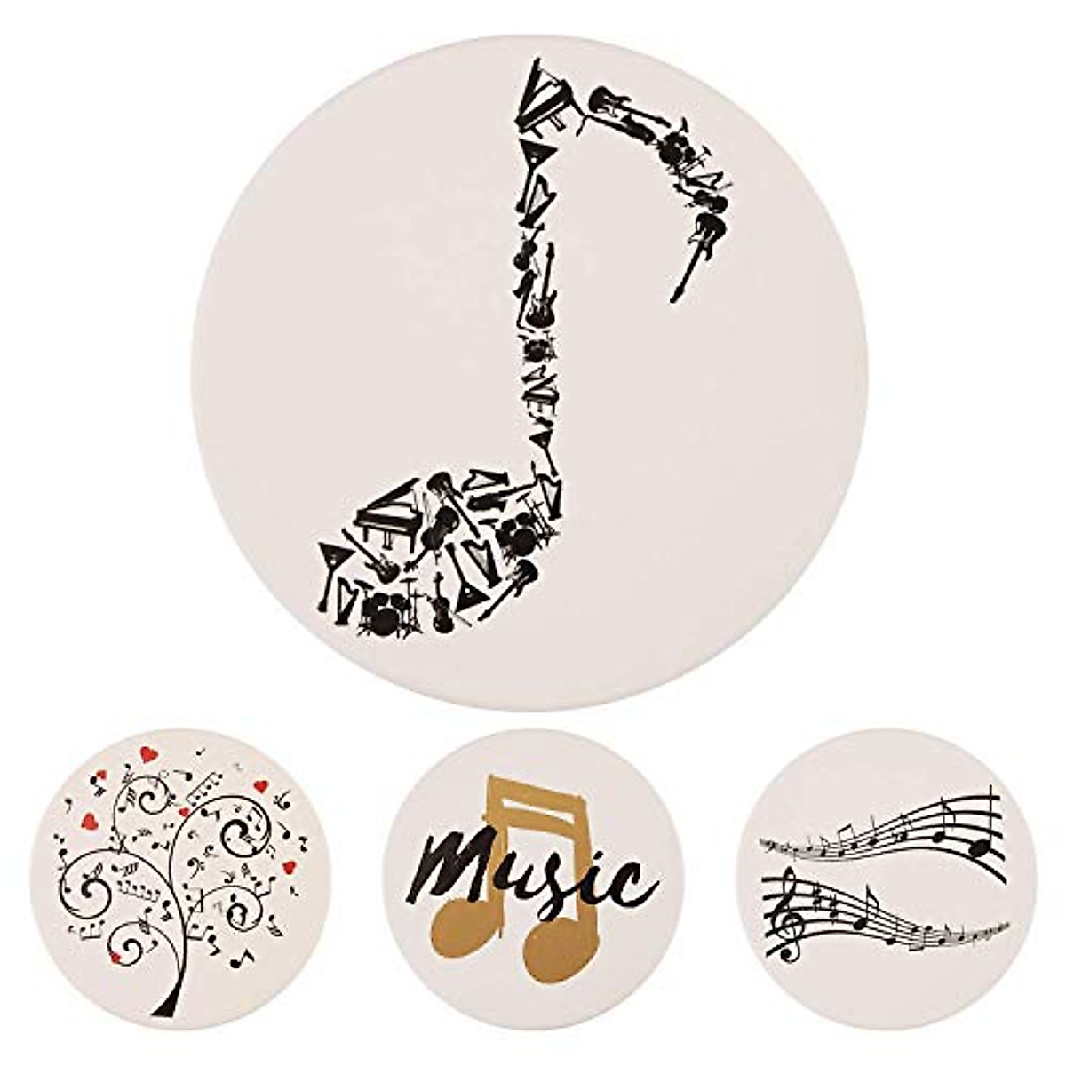 Coasters for Drinks Absorbent, Marble Coasters, Haina Drink Coaster Set of 4 - Music Style Home Decor Stone Coasters with Cork Backing Unique Present for Friends, Men, Women, Home, kitchen, - White